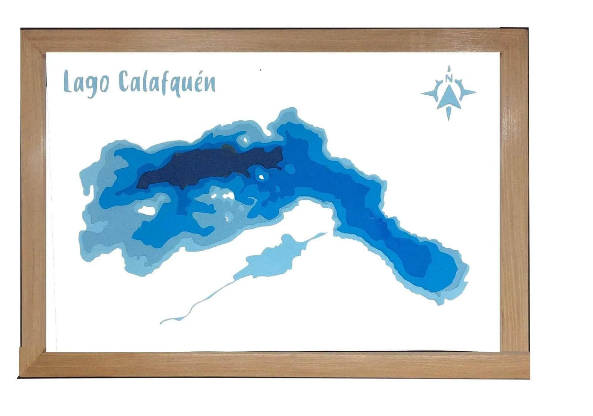 Lago Calafquen Profundidad (30x20 cm), con marco – MAPAS DEL SUR